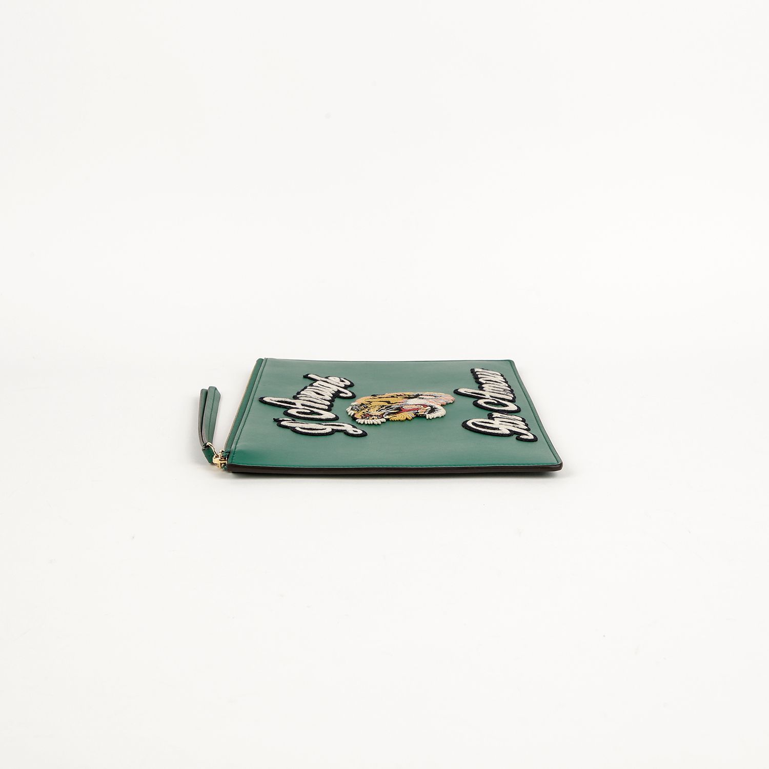 Gucci Green Leather Tiger Embroidery Clutch 431416 58122157 Gucci Green Leather Tiger Embroidery Clutch 431416 58122157
