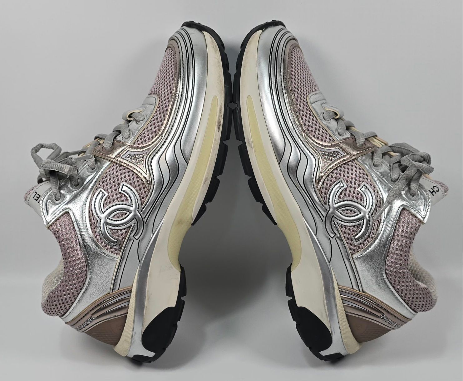 CHANEL Sneakers Fabric Laminated & Pink Silver 250 120697546 CHANEL Sneakers Fabric Laminated & Pink Silver 250 120697546