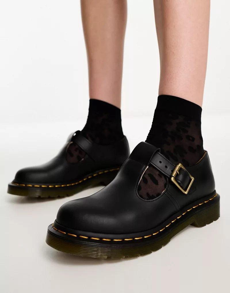 Dr. Martens Dr. Martens Polley Schuhe aus schwarzem Glattleder mit T Steg Detail 205323240SCHWARZ