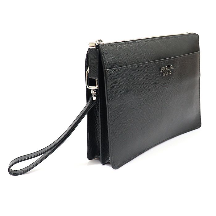 Prada Black Saffiano Leather Clutch Pouch with Silver-tone Prada Black Saffiano Leather Clutch Pouch with Silver-tone