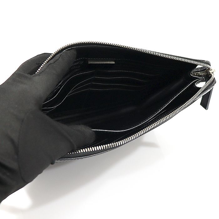 Prada Black Saffiano Leather Logo Strap Pouch Clutch 2VF019 Prada Black Saffiano Leather Logo Strap Pouch Clutch 2VF019