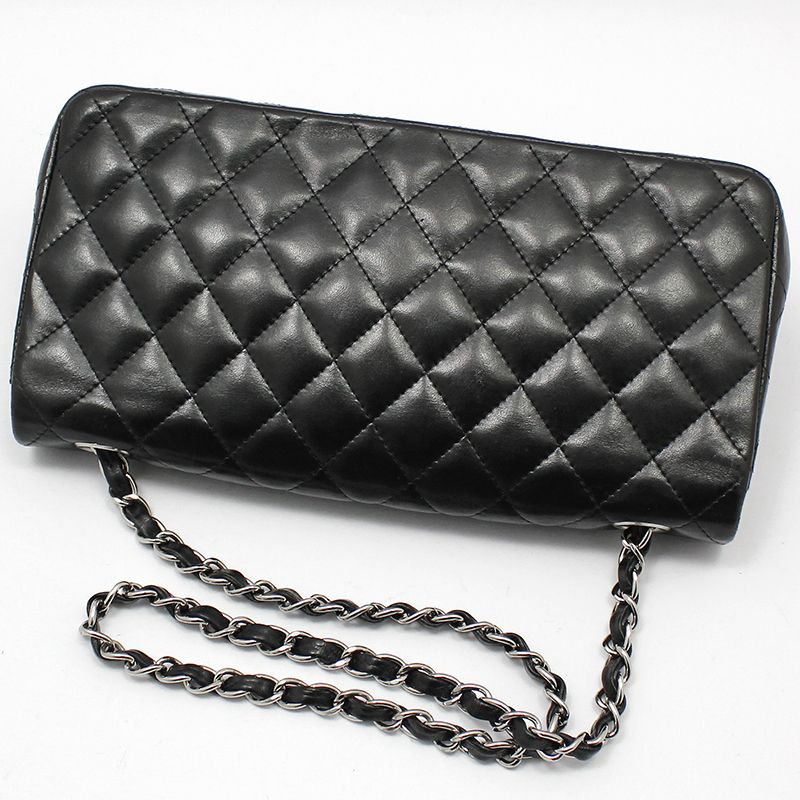 CHANEL Black Lamb Silver Classic Baguette Chain Shoulder Bag CHANEL Black Lamb Silver Classic Baguette Chain Shoulder Bag