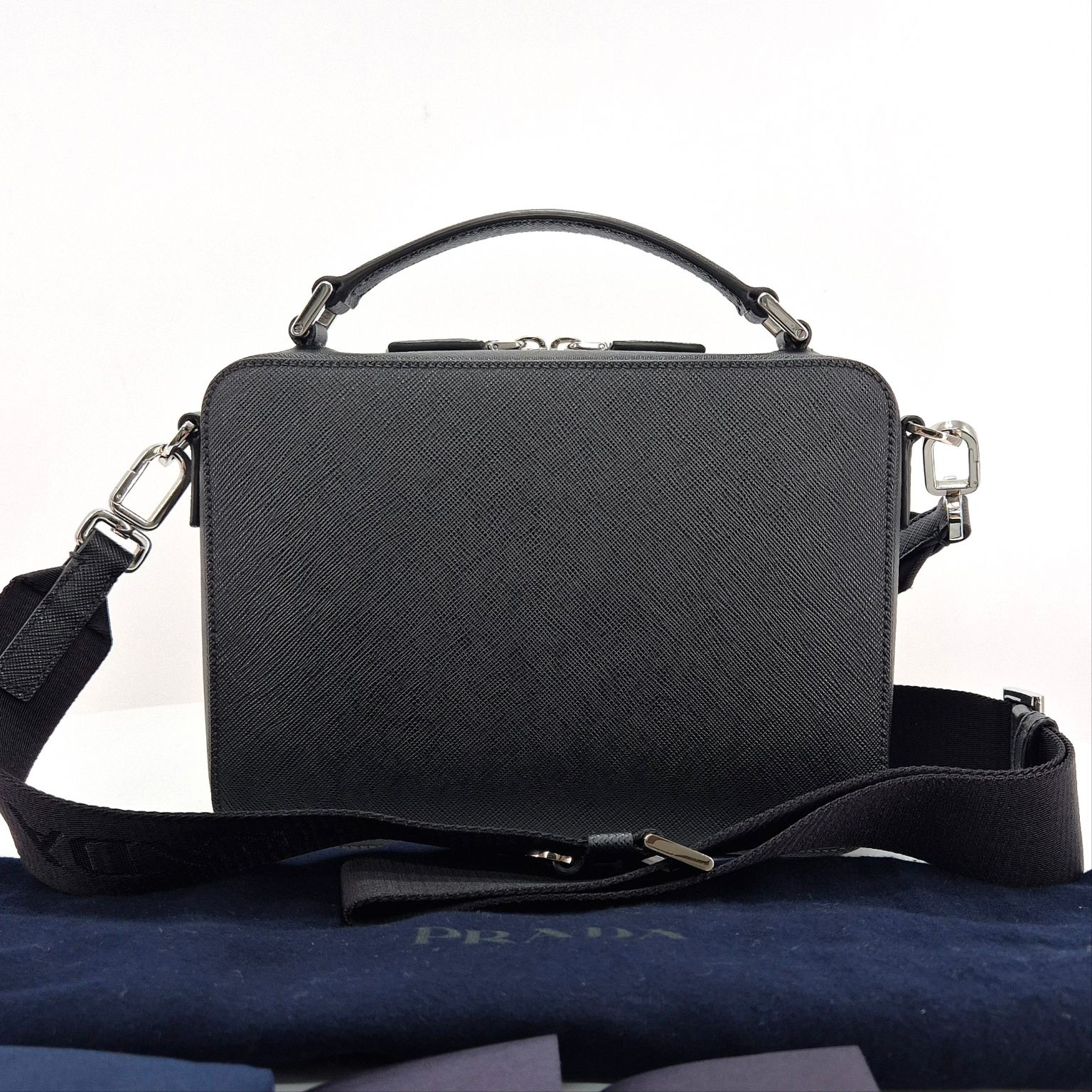 Prada Triangle Logo Crossbody Messenger Bag Black (2VH069 Prada Triangle Logo Crossbody Messenger Bag Black (2VH069